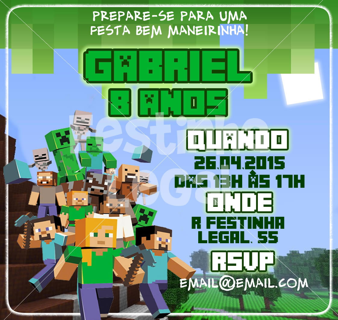 Convite Minecraft: 60 Modelos e Dicas Para Se Inspirar!