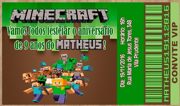 Convite Minecraft: 60 Modelos e Dicas Para Se Inspirar!