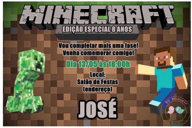 Convite Minecraft: 60 Modelos e Dicas Para Se Inspirar!
